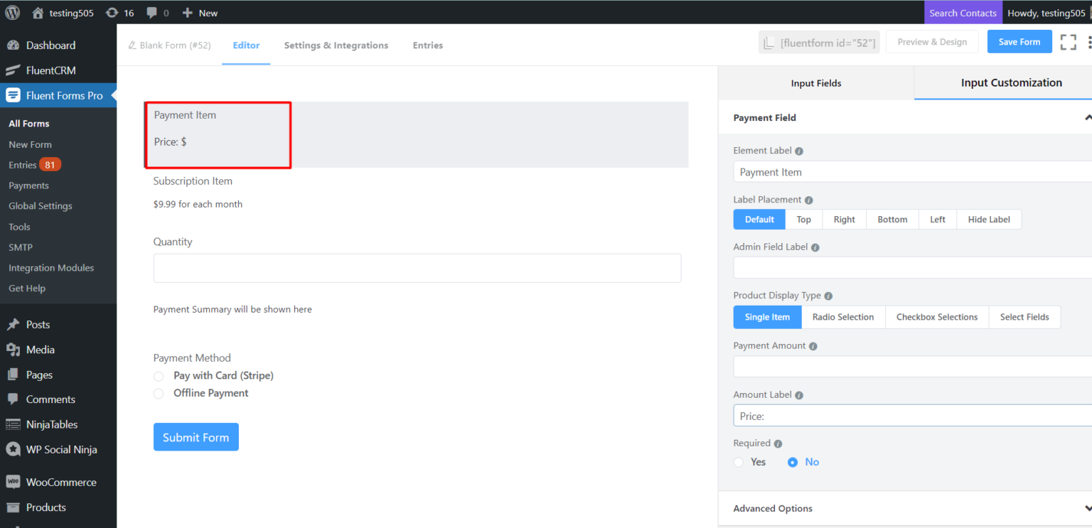Payment Field in Fluent Forms - WP Manage Ninja