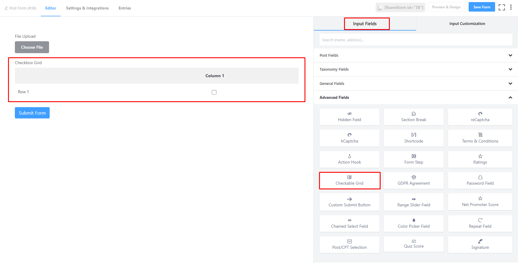 Checkable Grid Input Field In Wp Fluent Form Wordpress Plugin