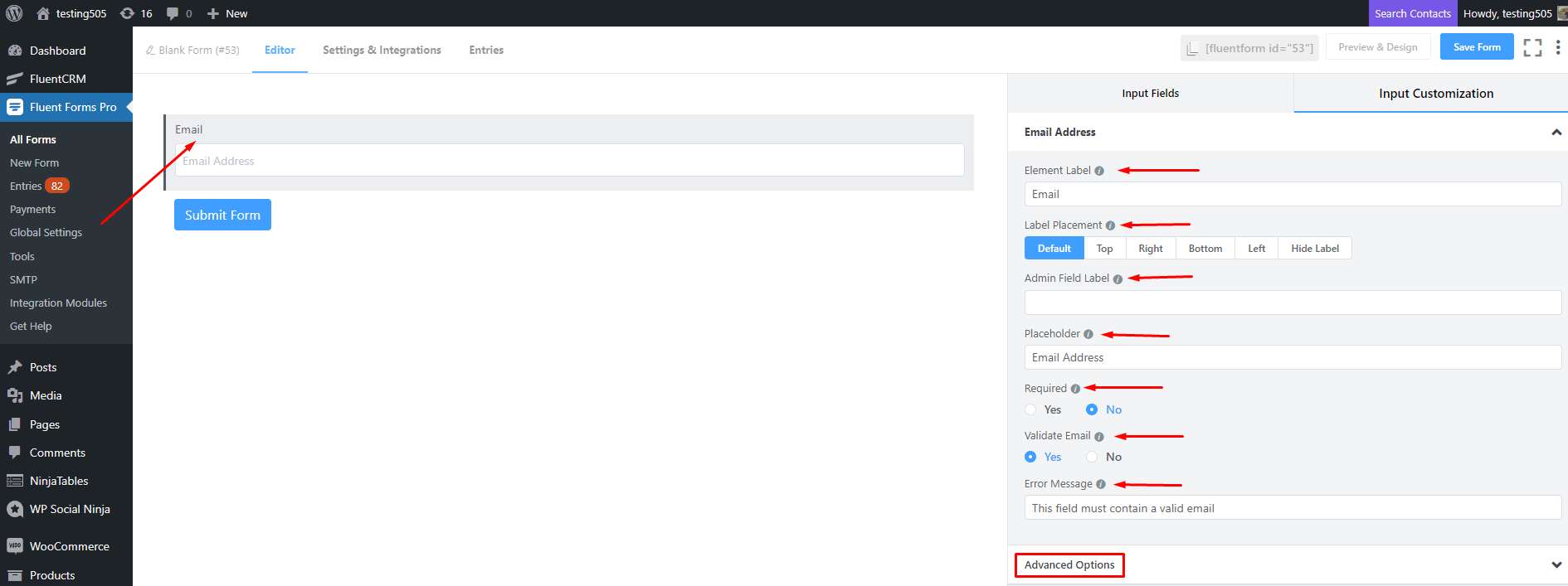 Email Address Input Field In Wp Fluent Form Wordpress Plugin