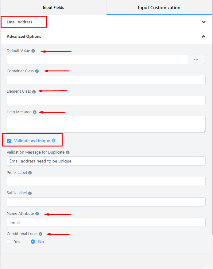 Email Address Input Field In Wp Fluent Form Wordpress Plugin