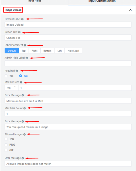 Image Upload Input Field in WP Fluent Form WordPress Plugin