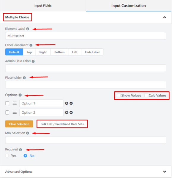 Multiple Choice Field in WP Fluent Form WordPress Plugin