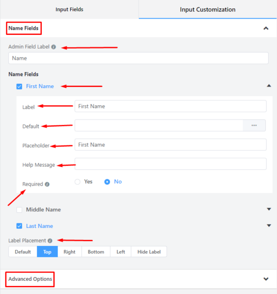 Name Input Field in WP Fluent Form WordPress Plugin
