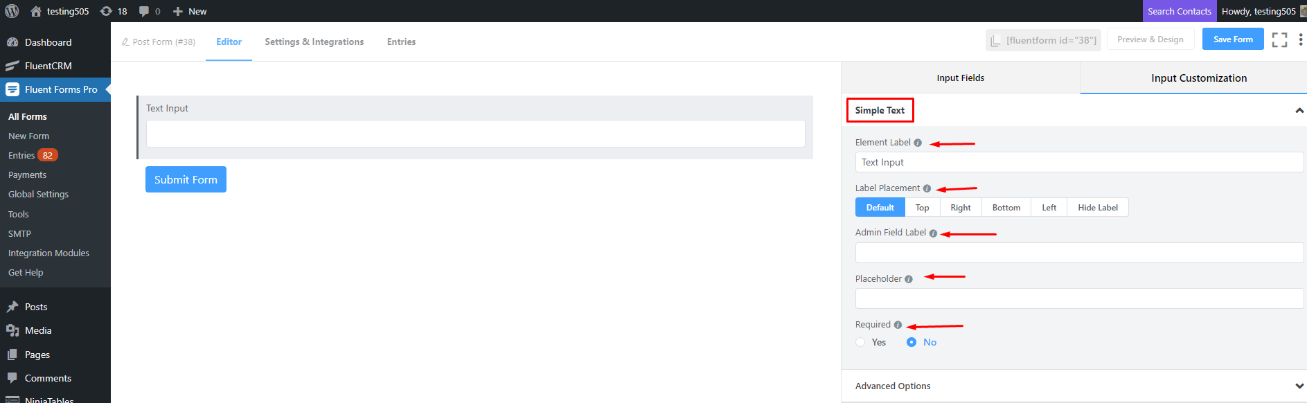 Simple Text Input Field In Wp Fluent Form Wordpress Plugin