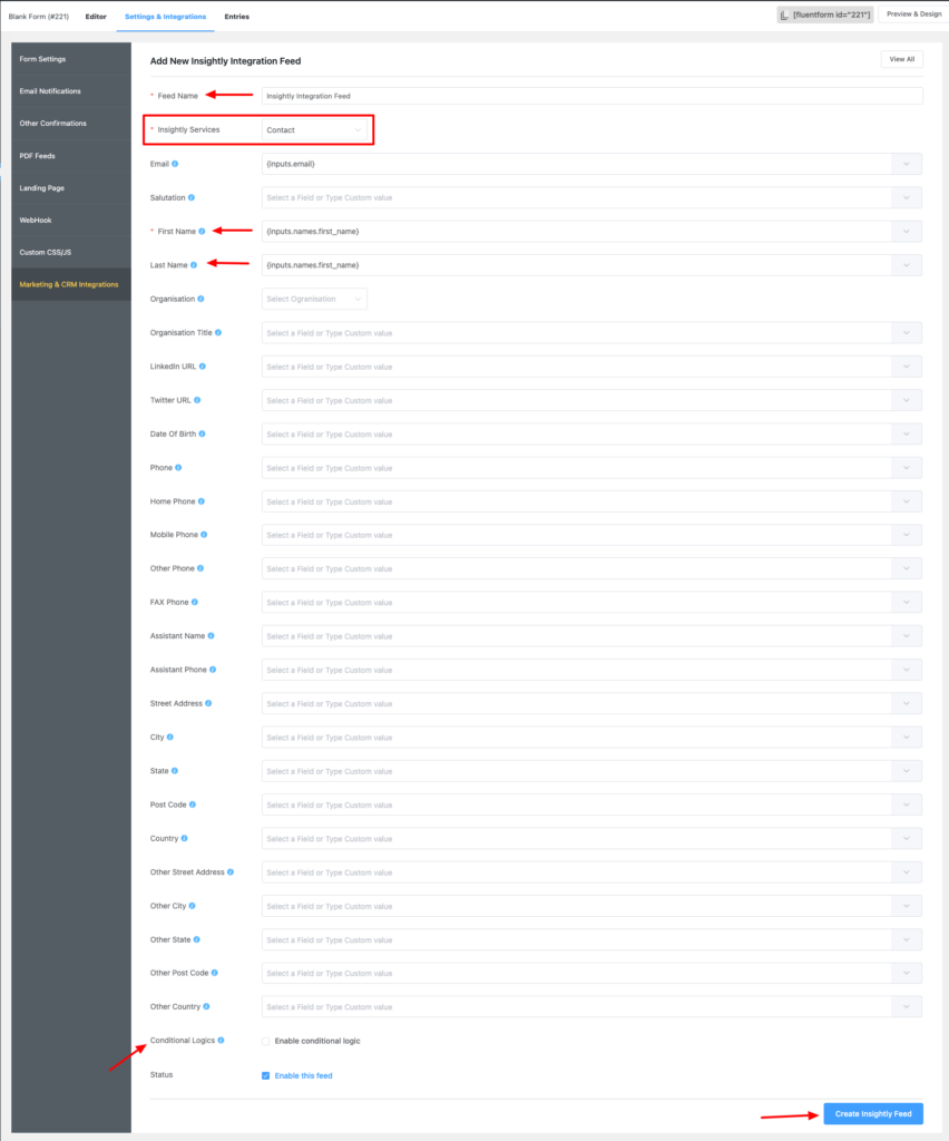 Insightly Integration with Fluent Forms - WP Manage Ninja