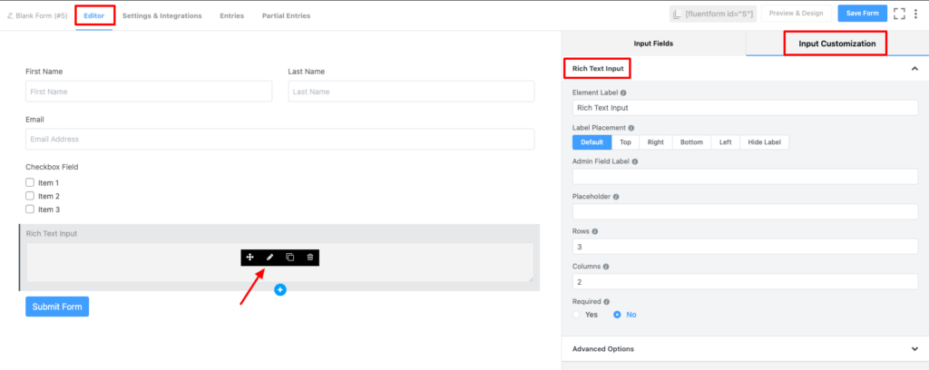 Rich Text Input Field in Fluent Forms - WP Manage Ninja