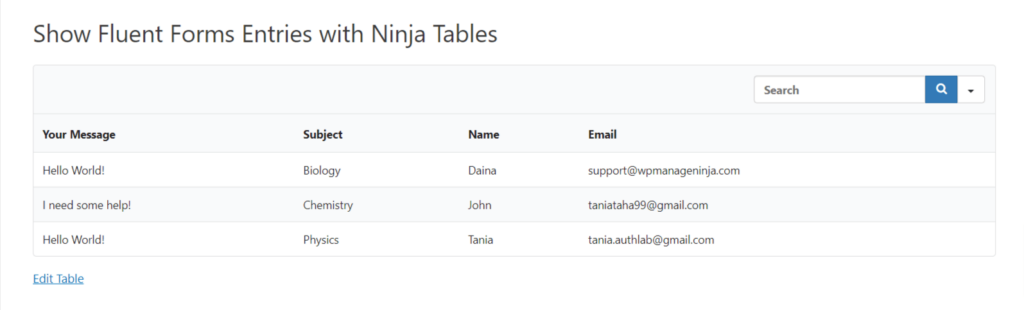 How to Show Fluent Forms Entries on Frontend using Ninja Tables - WP Manage Ninja