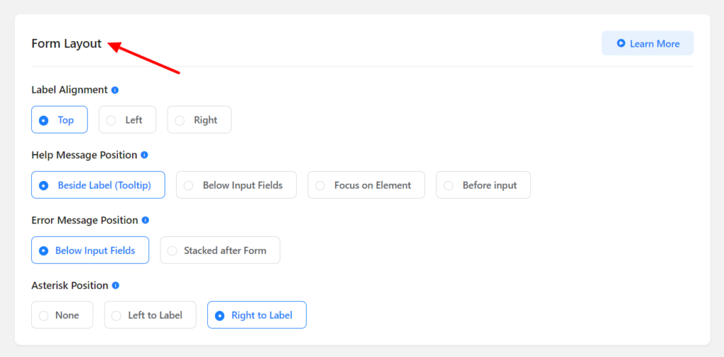 Form Layout Settings in WP Fluent Form WordPress Plugin