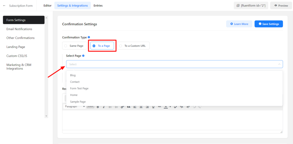 Set Up Form Submission Confirmation Message In Wp Fluent Form