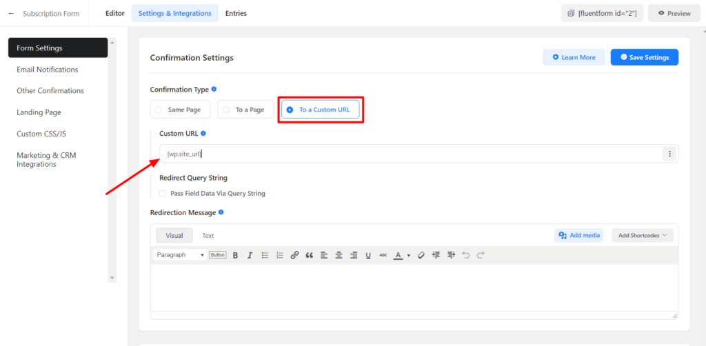 Set up Form Submission Confirmation Message in WP Fluent Form
