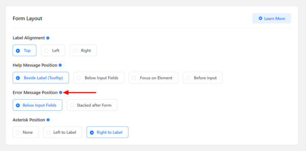 Form Layout Settings In Wp Fluent Form Wordpress Plugin