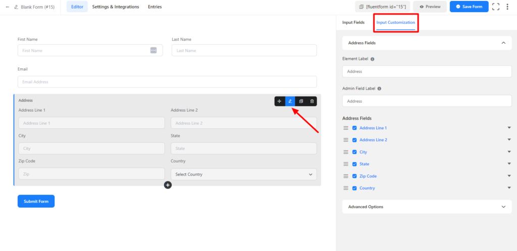 Address Input Field in WP Fluent Form WordPress Plugin