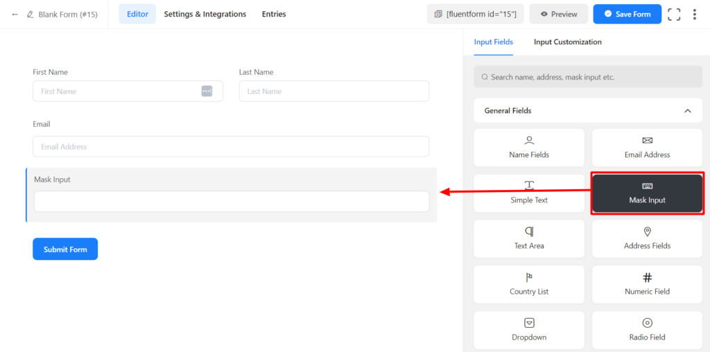 Mask Input Field in WP Fluent Form WordPress plugin