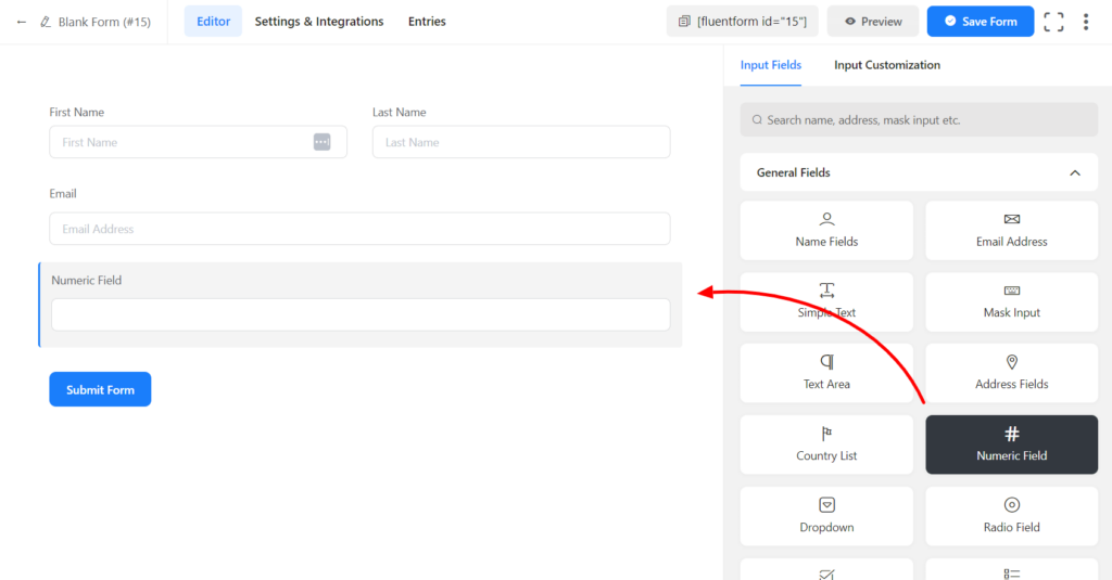 Numeric Input Field in WP Fluent Form WordPress Plugin