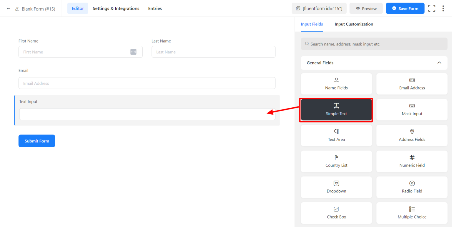 Simple Text Input Field In Wp Fluent Form Wordpress Plugin