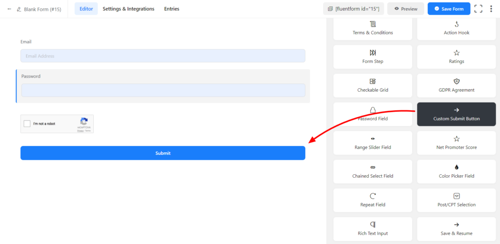 Custom Submit Button Field in Fluent Forms - WP Manage Ninja
