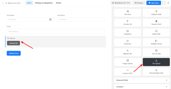 File Upload Input Field In Wp Fluent Form Wordpress Plugin