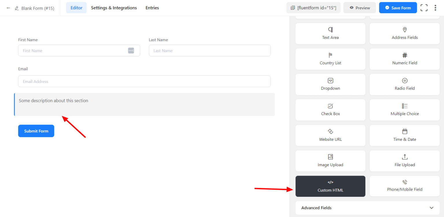 Custom Html Input Field In Wp Fluent Form Wordpress Plugin