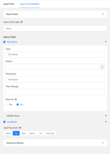 Name Input Field in WP Fluent Form WordPress Plugin