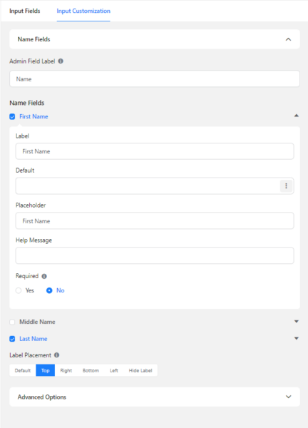Name Input Field in WP Fluent Form WordPress Plugin