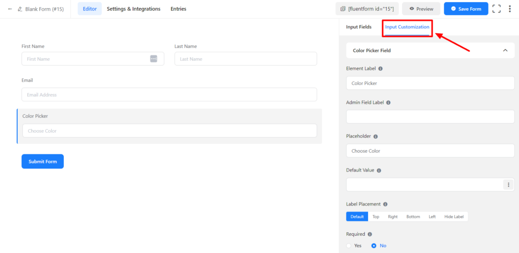Color Picker Field in Fluent Forms - WP Manage Ninja