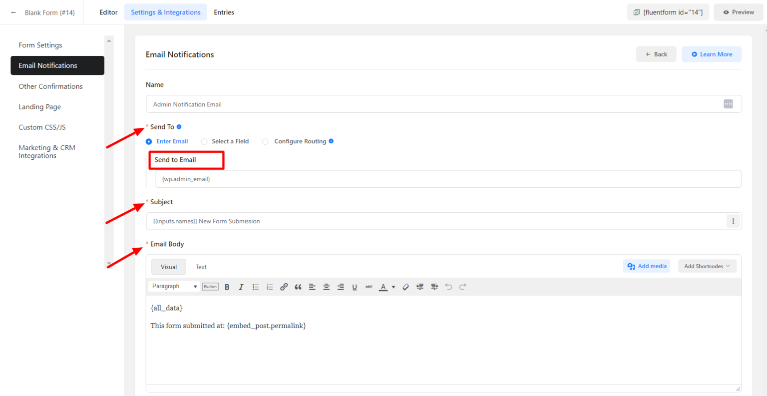 Setting Up Email Notifications In Wp Fluent Form Wordpress Plugin
