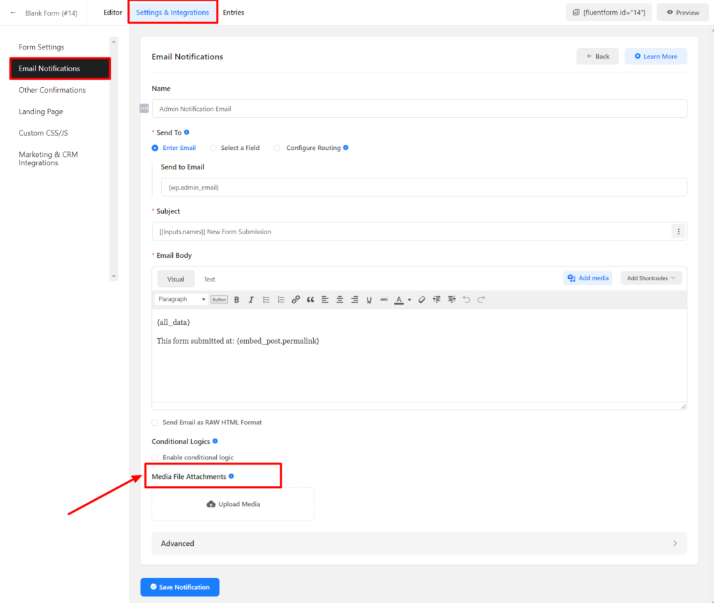 File or Image Attachment in Email Notification - WP Manage Ninja