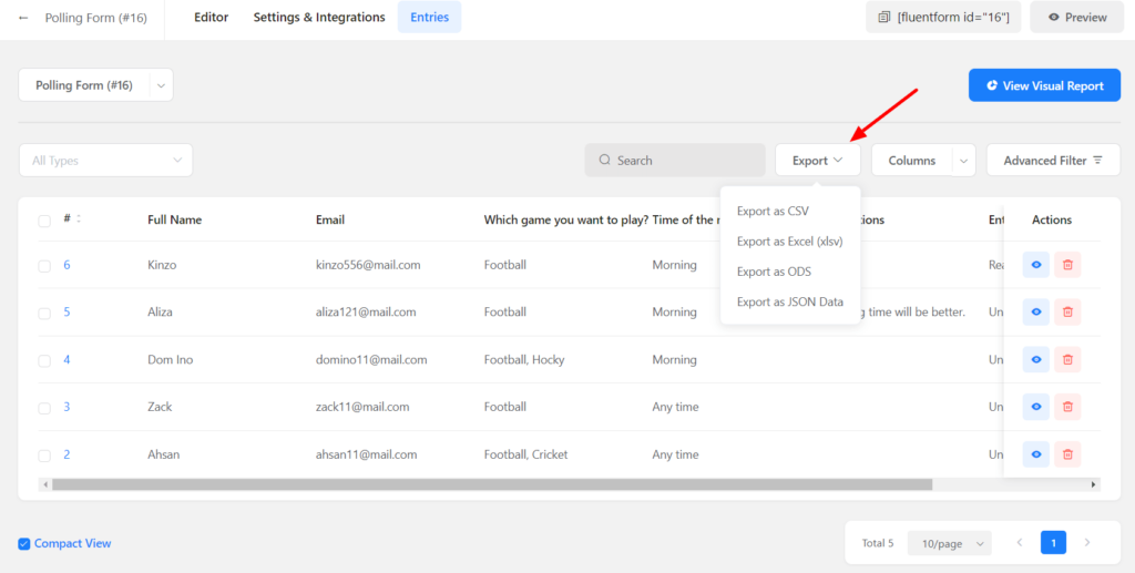 View & Manage Submitted Form Entries - WP Manage Ninja