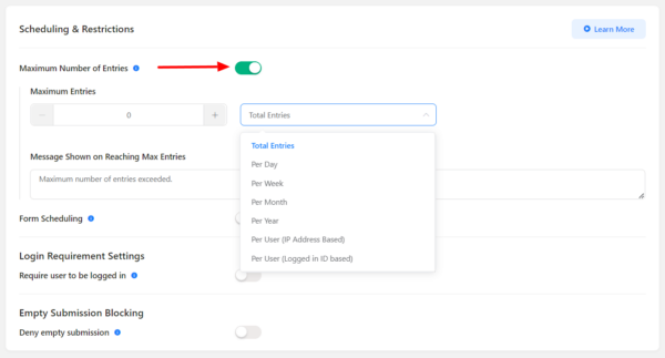 Form Restrictions Feature in WP Fluent Form WordPress Plugin
