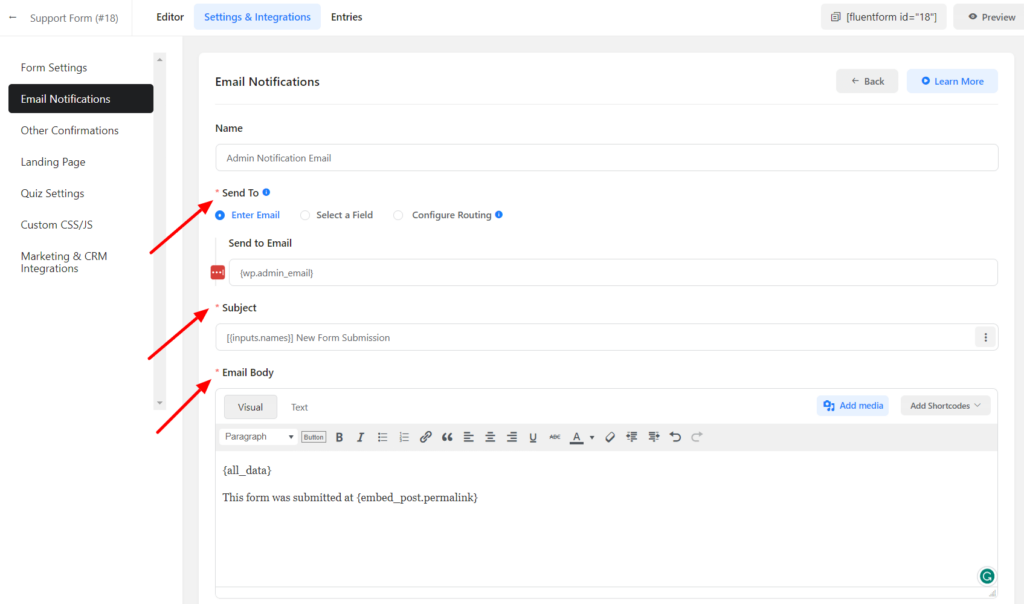 Conditional Email Notification In Wp Fluent Form Wordpress Plugin