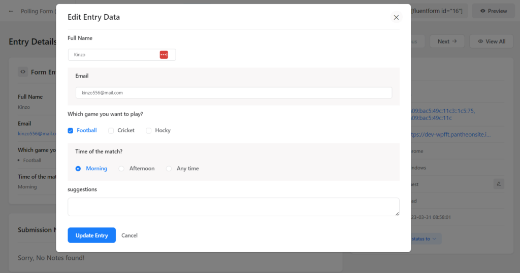 Edit User Submitted Entries With Fluent Forms - WP Manage Ninja