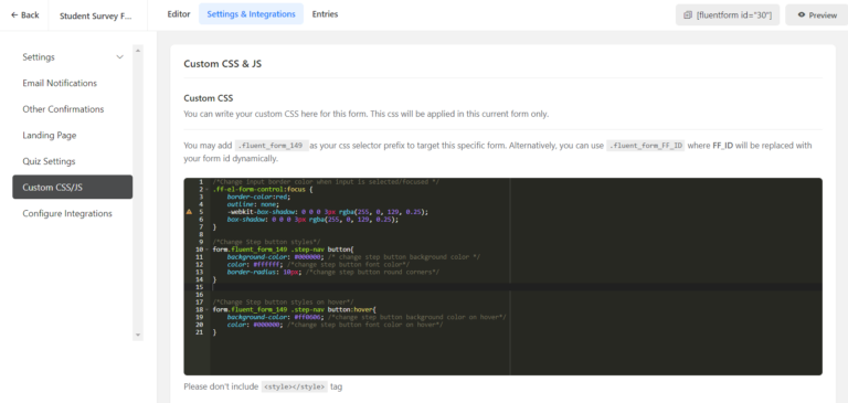 Fluent Forms Styling/Custom CSS - WP Manage Ninja