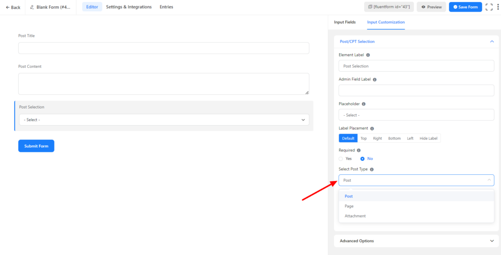 Post Selection Module in Fluent Forms - WP Manage Ninja