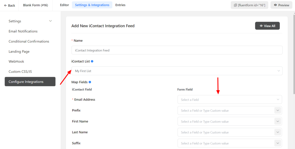 iContact Integration with WP Fluent Form