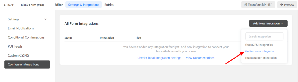 GetResponse integration with WP Fluent Form