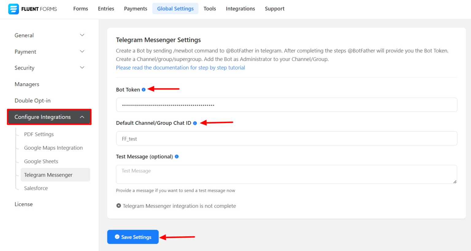 Telegram Messenger Integration with Fluent Forms - WP Manage Ninja