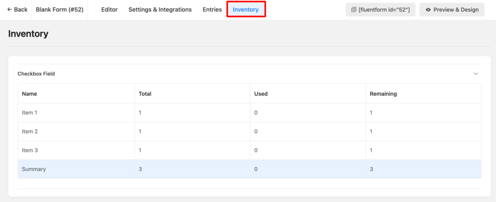 Fluent Forms Inventory Module - WP Manage Ninja