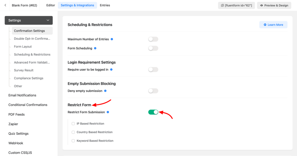 Restrict Forms Submission (IP, Country, Keyword) - WP Manage Ninja