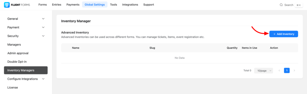 Global Inventory Manager in Fluent Forms - WP Manage Ninja