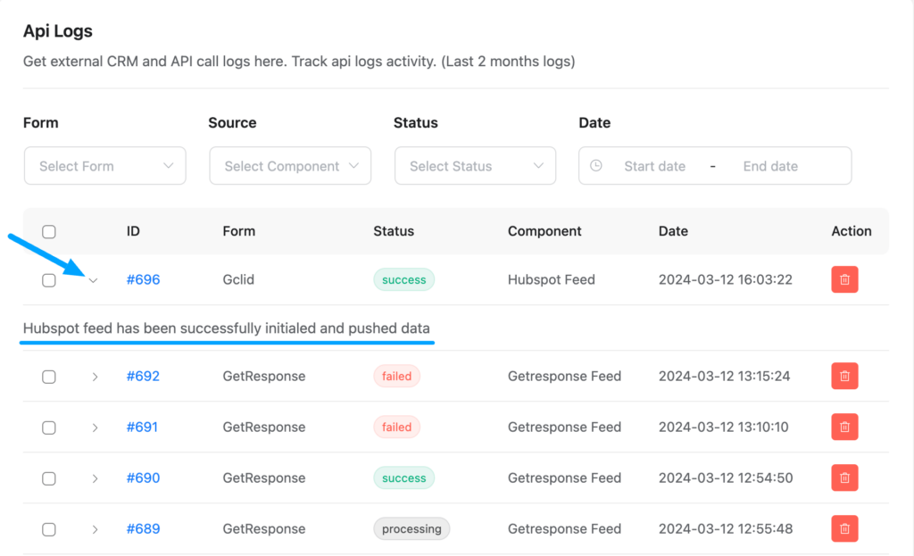 Fluent Forms API Logs - WP Manage Ninja